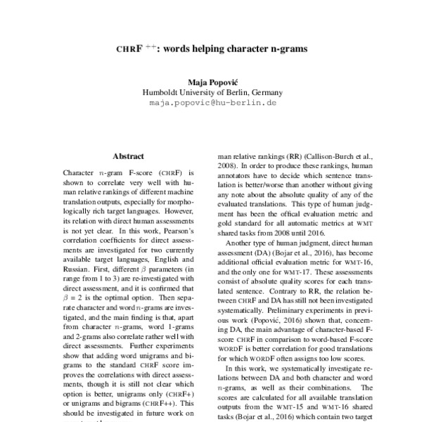 chrF++: words helping character n-grams - ACL Anthology