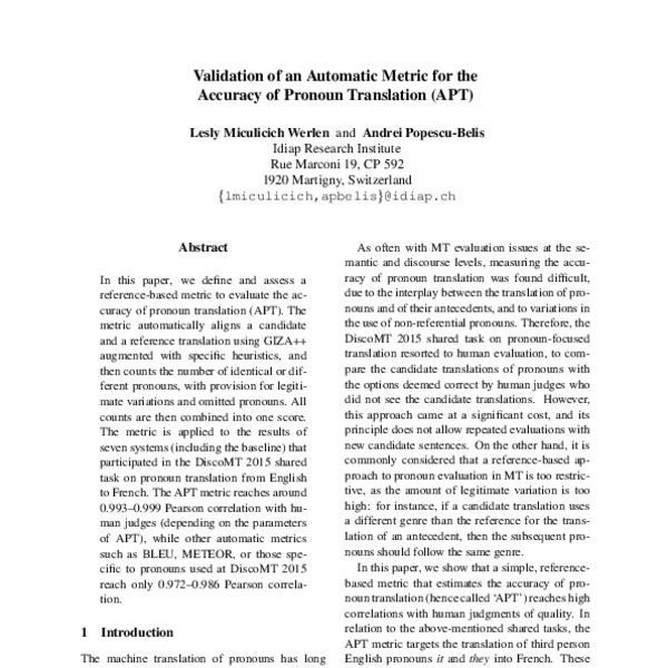 Validation of an Automatic Metric for the Accuracy of Pronoun ...