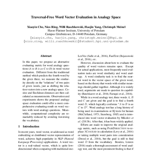 Traversal-Free Word Vector Evaluation in Analogy Space - ACL Anthology