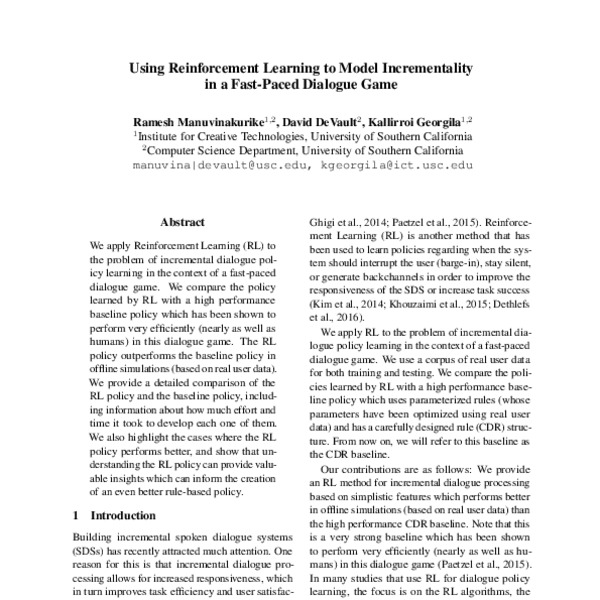 Using Reinforcement Learning to Model Incrementality in a Fast-Paced Dialogue Game - ACL Anthology