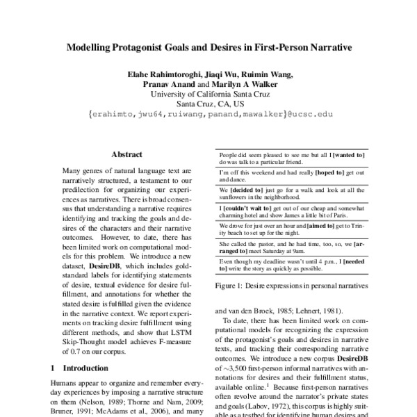 Modelling Protagonist Goals and Desires in First-Person Narrative - ACL ...