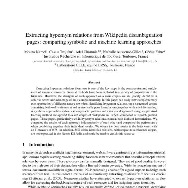 Extracting hypernym relations from Wikipedia disambiguation pages ...
