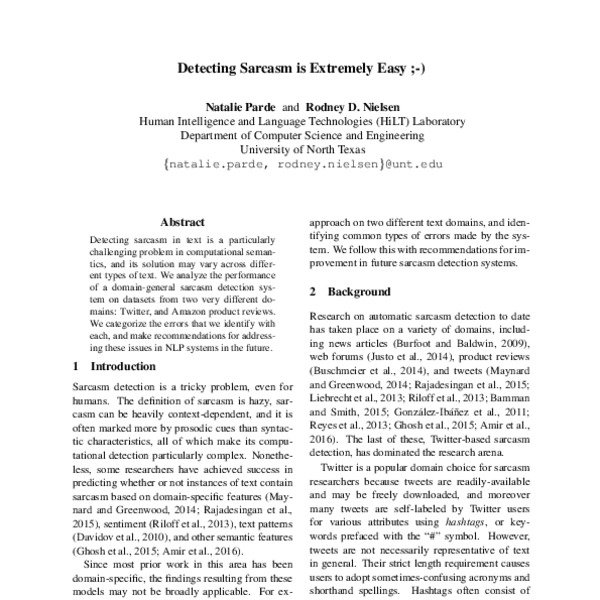Detecting Sarcasm is Extremely Easy ;-) - ACL Anthology