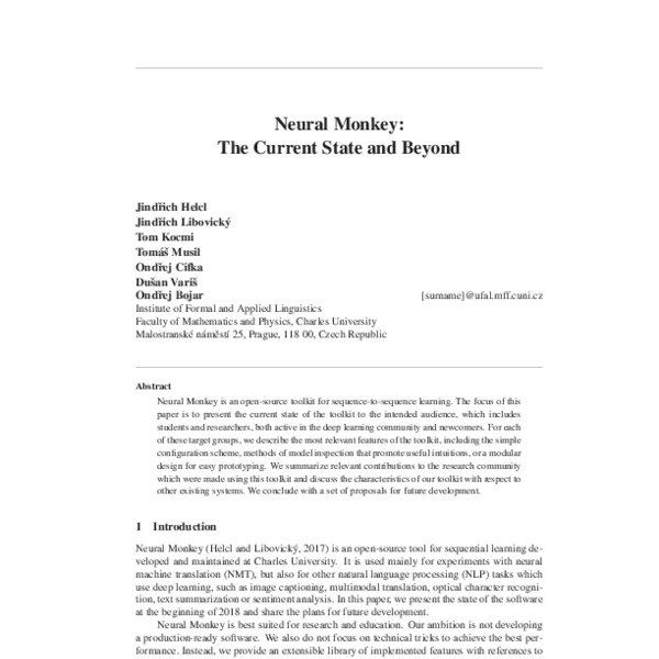 Neural Monkey: The Current State and Beyond - ACL Anthology