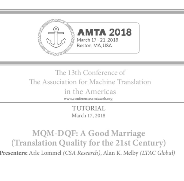 Tutorial: MQM-DQF: A Good Marriage (Translation Quality for the 21st ...