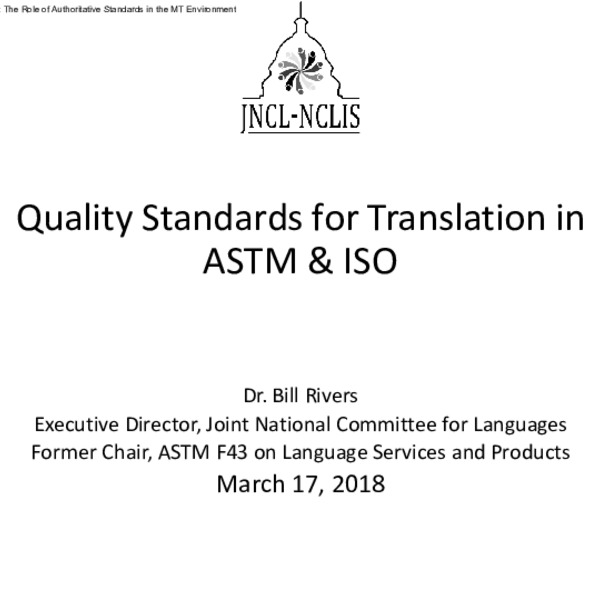 Translation Quality Standards - ACL Anthology
