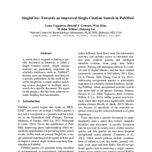 SingleCite: Towards an improved Single Citation Search in PubMed - ACL ...