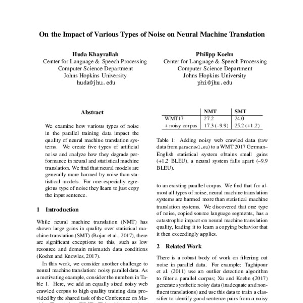 On the Impact of Various Types of Noise on Neural Machine Translation ...
