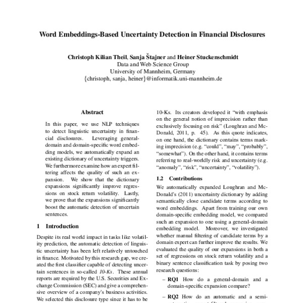 Word Embeddings-Based Uncertainty Detection in Financial Disclosures ...