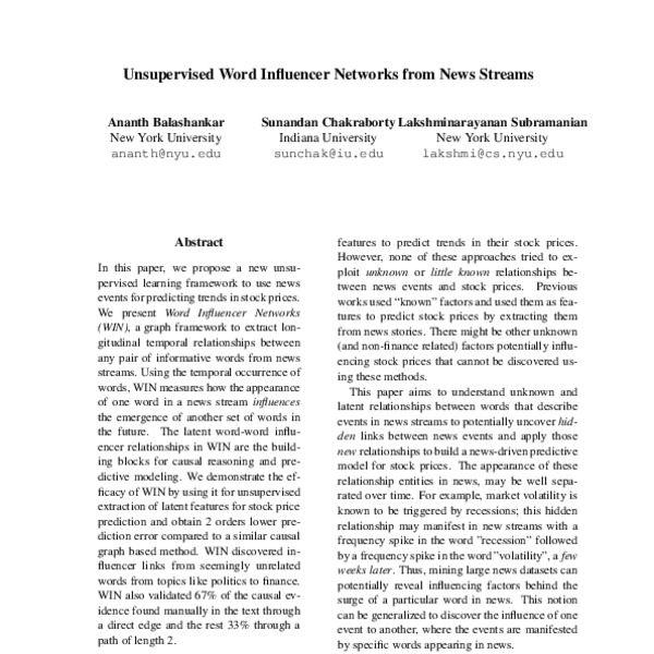 Unsupervised Word Influencer Networks from News Streams - ACL Anthology