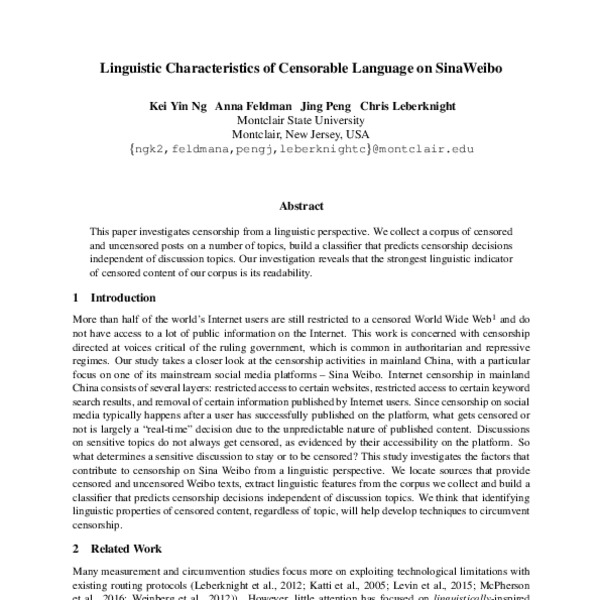 Linguistic Characteristics of Censorable Language on SinaWeibo - ACL ...