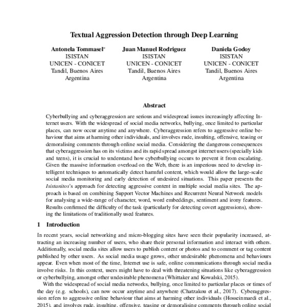 Textual Aggression Detection Through Deep Learning Acl Anthology
