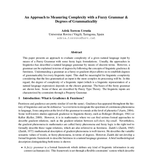 An Approach to Measuring Complexity with a Fuzzy Grammar & Degrees of ...