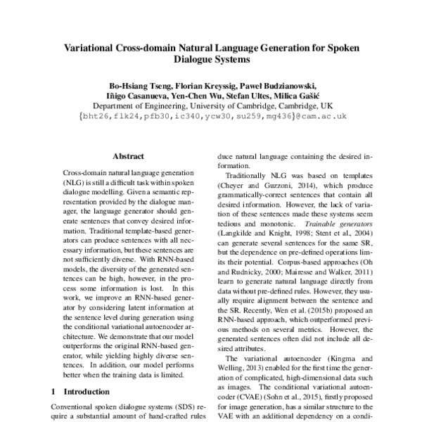 Variational Cross-domain Natural Language Generation for Spoken Dialogue Systems - ACL Anthology