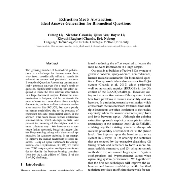 Extraction Meets Abstraction: Ideal Answer Generation for Biomedical ...