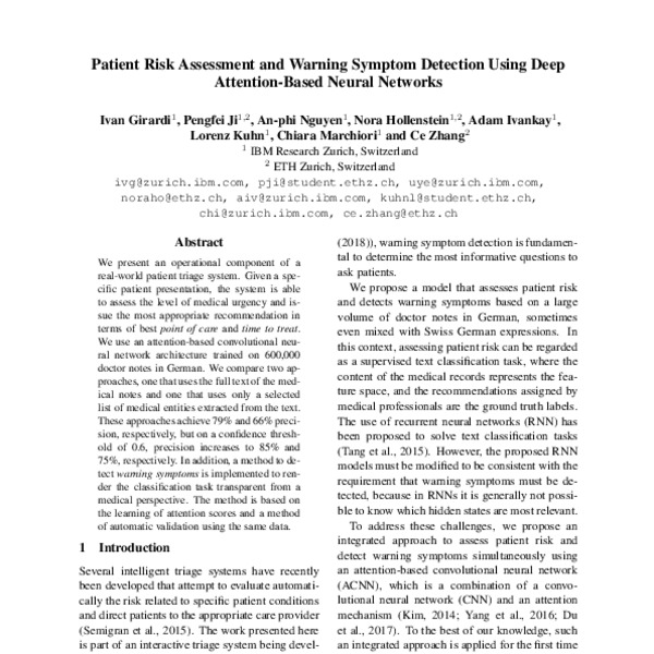 Patient Risk Assessment and Warning Symptom Detection Using Deep ...