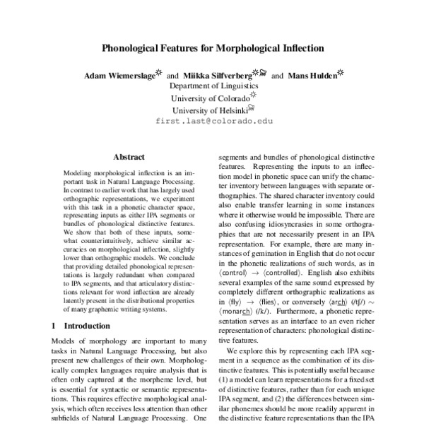 Phonological Features for Morphological Inflection - ACL Anthology