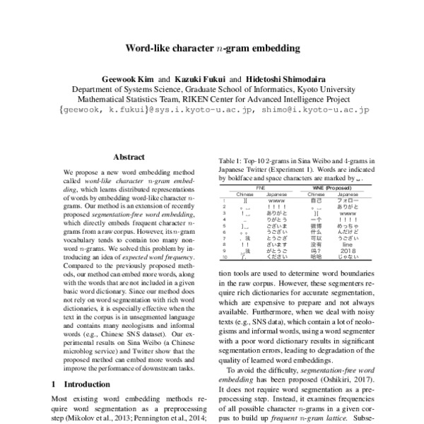 Word-like character n-gram embedding - ACL Anthology