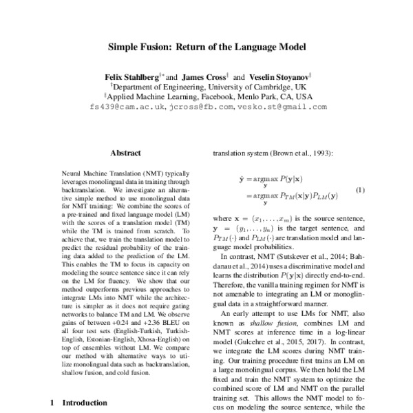 Simple Fusion: Return of the Language Model - ACL Anthology