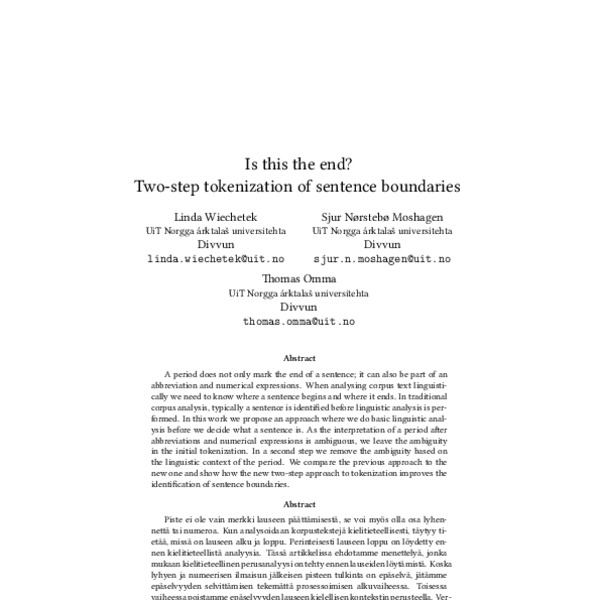 Is this the end? Two-step tokenization of sentence boundaries - ACL ...