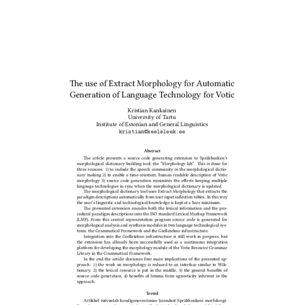 The use of Extract Morphology for Automatic Generation of Language ...
