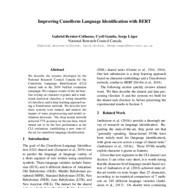 Improving Cuneiform Language Identification with BERT - ACL Anthology