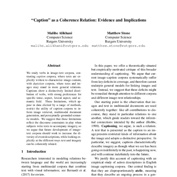 “Caption” as a Coherence Relation: Evidence and Implications - ACL ...