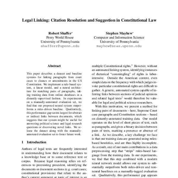 Legal Linking: Citation Resolution and Suggestion in Constitutional Law ...