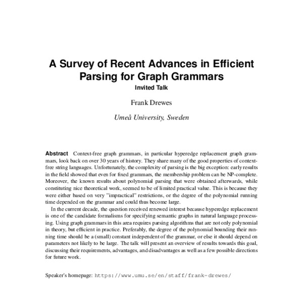 A Survey of Recent Advances in Efficient Parsing for Graph Grammars ...