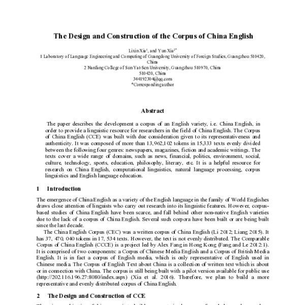 The Design and Construction of the Corpus of China English - ACL Anthology