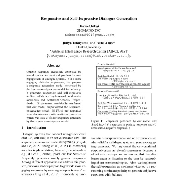 Responsive and Self-Expressive Dialogue Generation - ACL Anthology