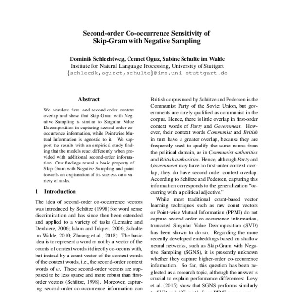 Second-order Co-occurrence Sensitivity of Skip-Gram with Negative ...