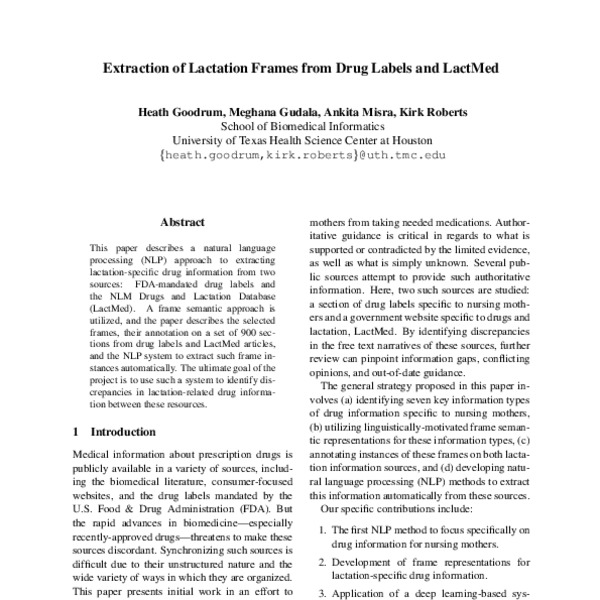 Extraction of Lactation Frames from Drug Labels and LactMed - ACL Anthology
