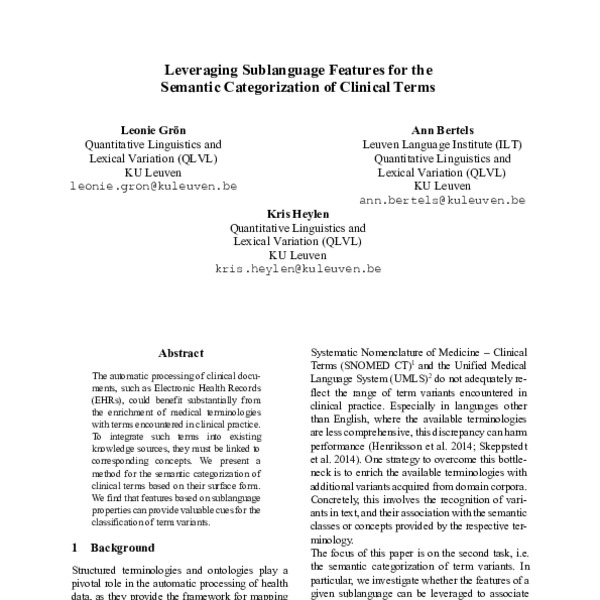 Leveraging Sublanguage Features for the Semantic Categorization of ...