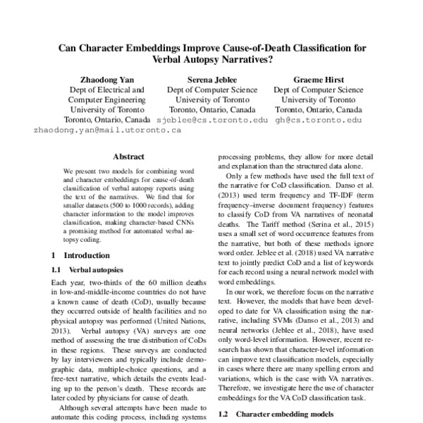 Can Character Embeddings Improve Cause-of-Death Classification for ...