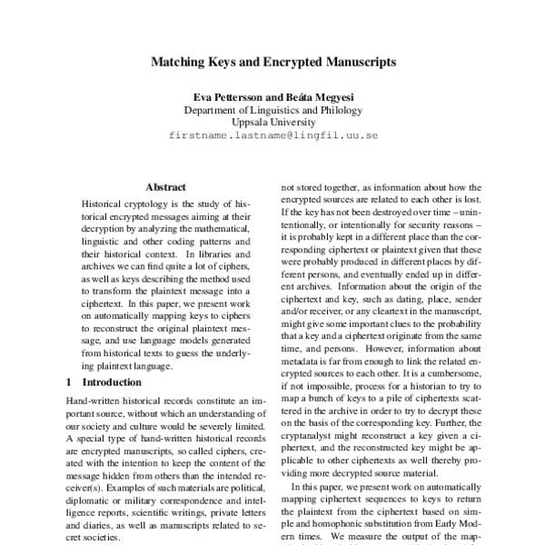 Matching Keys and Encrypted Manuscripts - ACL Anthology