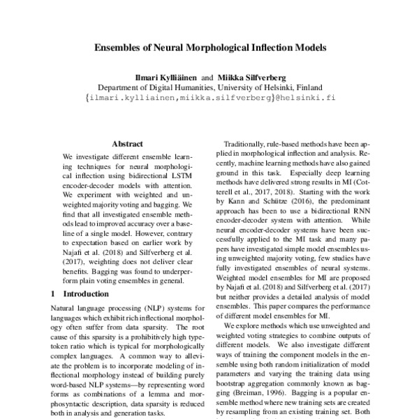 Ensembles of Neural Morphological Inflection Models - ACL Anthology