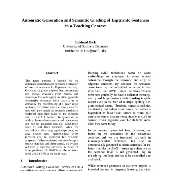 Automatic Generation and Semantic Grading of Esperanto Sentences in a ...