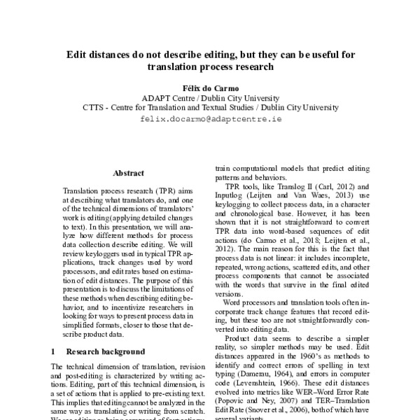 Edit distances do not describe editing, but they can be useful for ...