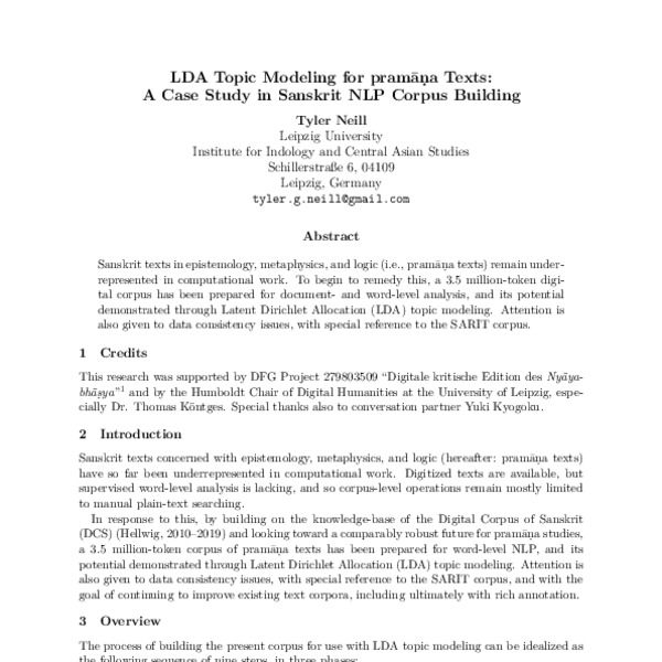 LDA Topic Modeling for pramāṇa Texts: A Case Study in Sanskrit NLP ...