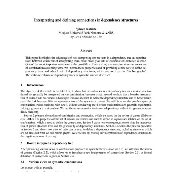 Interpreting And Defining Connections In A Dependency Structure Acl Anthology