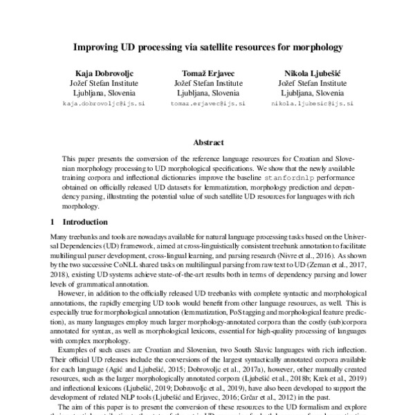 Improving Ud Processing Via Satellite Resources For Morphology Acl Anthology