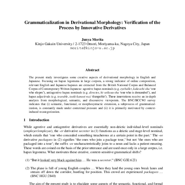 Grammaticalization in Derivational Morphology: Verification of the Process by Innovative ...
