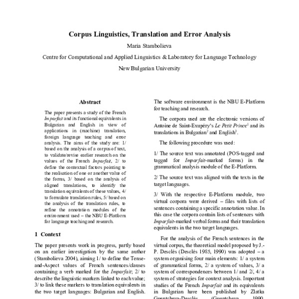 Corpus Linguistics Translation And Error Analysis ACL Anthology