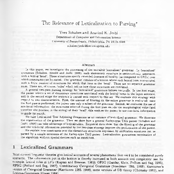 The Relevance of Lexicalization to Parsing - ACL Anthology