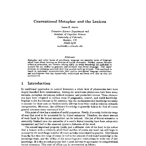 Conventional Metaphor and the Lexicon - ACL Anthology