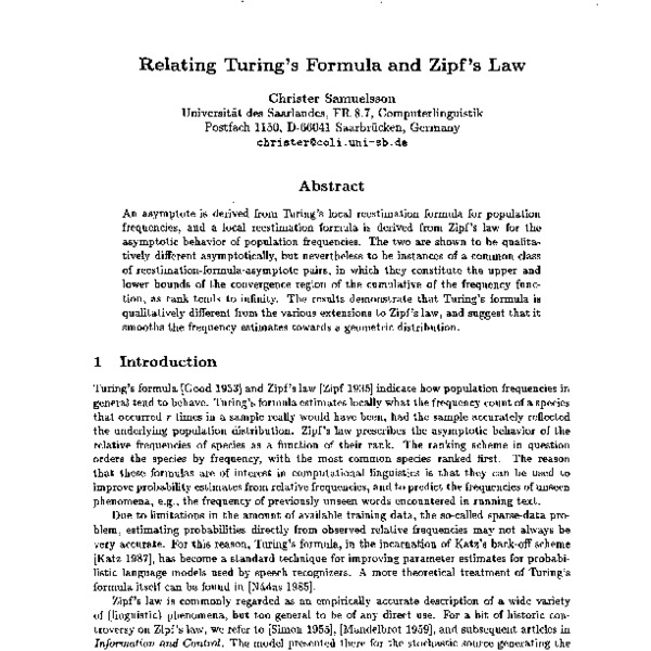 Relating Turing’s Formula and Zipf’s Law - ACL Anthology