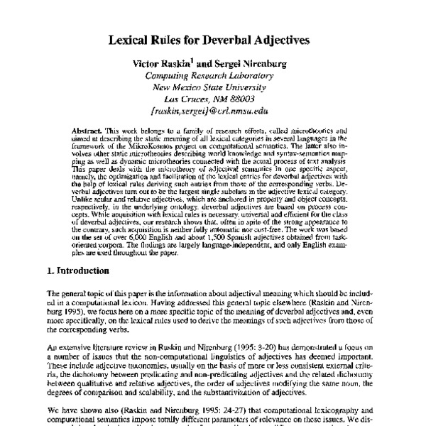 Lexical Rules for Deverbal Adjectives - ACL Anthology