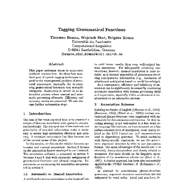 Tagging Grammatical Functions - ACL Anthology