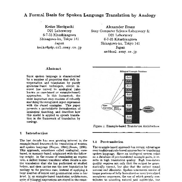 A Formal Basis for Spoken Language Translation by Analogy - ACL Anthology